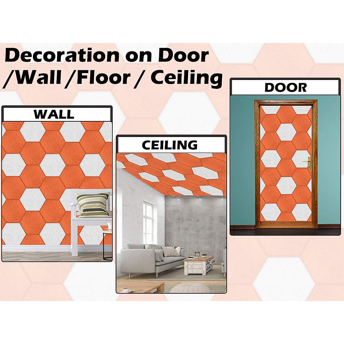 ZHERMAO 6 Pack Acoustic Panels Sound Proof Padding,14 X 13 X 0.4 Inches Sound Dampening Panels Bevled Edge Sound Panels, Used in Wall Decoration and Acoustic Treatment（Hexagon) (Pink)