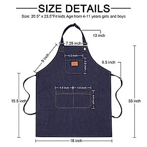 lazynice Kids Apron Kids Jeans Apron For Boys, Girls Apron Chef Cotton Denim Apron With 3 Pockets Kitchen Cooking Baking Wear, Gardening,Painting, BBQ, Art,DIY,Drawing