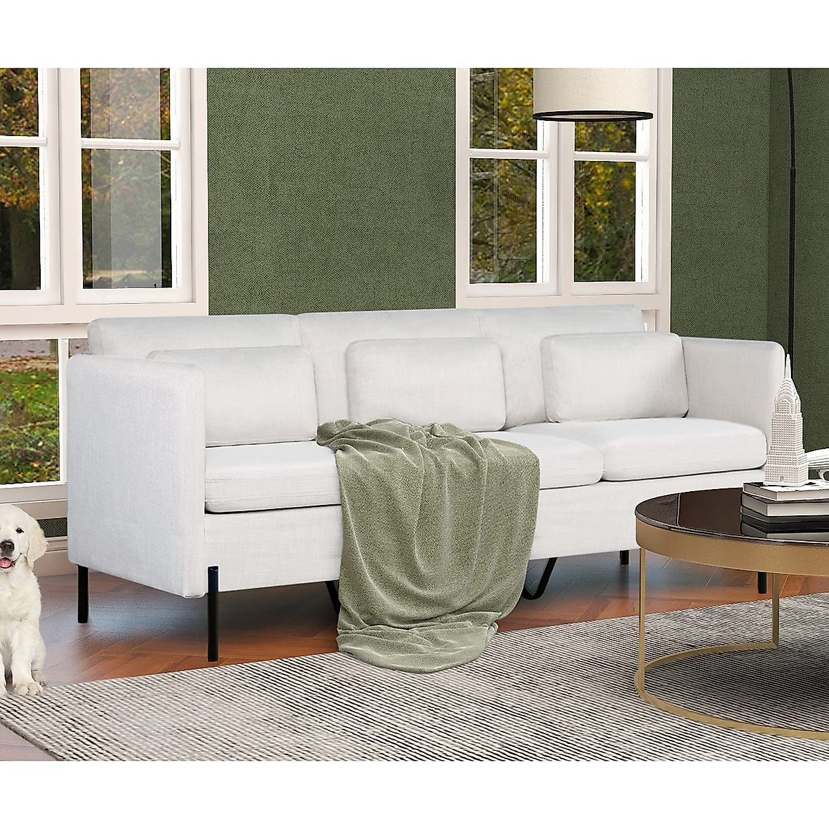 TYBOATLE Upholstered Modern Loveseat Sofa Couch with 2 Rectangular Pillows and Metal Legs, 55" W Fabric Comfy Couches for Living Room, Bedroom, Small Space, Apartment, Office (Cream Beige)