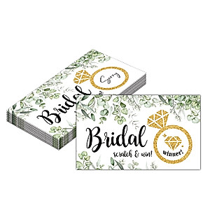 Bridal Shower Scratch Off Game Cards - Glitter Diamond Ring - Greenery Eucalyptus Wedding Shower Ideas - Bride Shower Party Activities & Supplies - Bachelorette Party Decoration - 50 Pack(05)