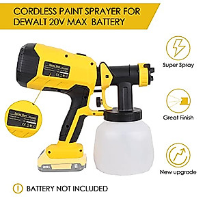 Cordless Paint Sprayer, Compatible w/dewalt 20V Max Battery Handheld HVLP Paint Gun w/Brushless Motor | Suitable for Countless Painting, Home Interior and Exterior, House Painting (NO Battery)