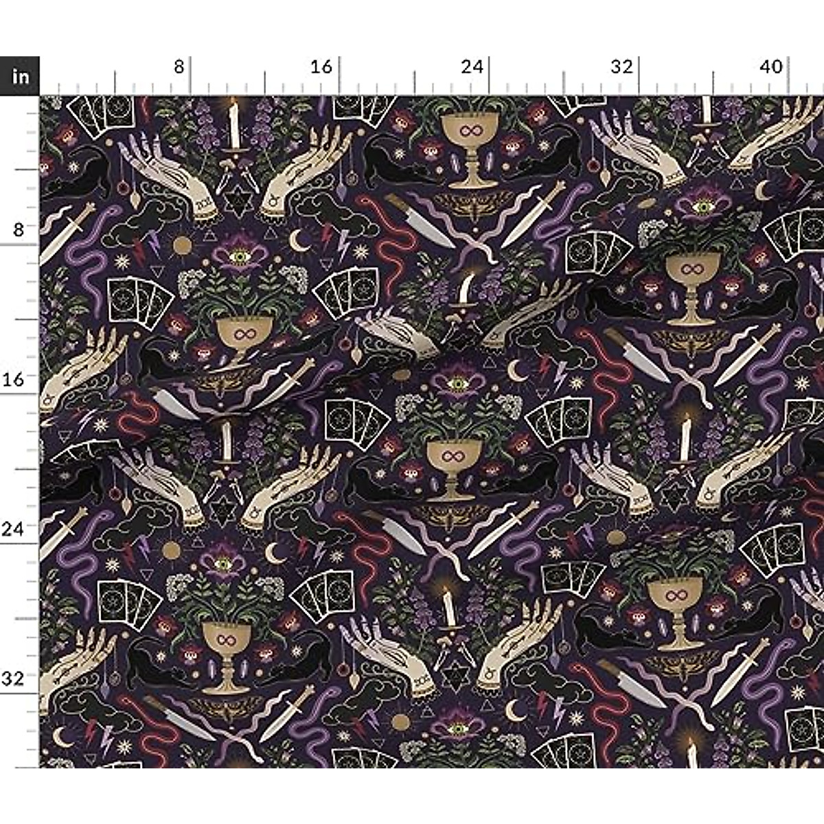 Spoonflower Fabric - Witch Life Purple Cards Cat Plants Crystals Magic Moon Mushrooms Black Printed on Petal Signature Cotton Fabric Fat Quarter - Sewing Quilting Apparel Crafts Decor