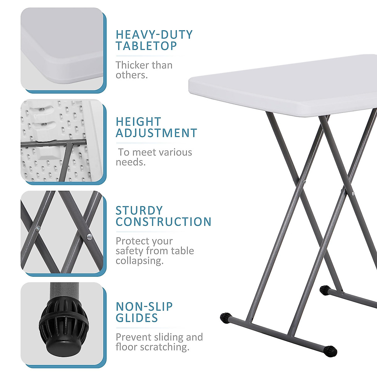 SUPER DEAL 2.5 Foot Plastic Folding Table, Indoor Outdoor Portable Heavy Duty Adjustable Height Kitchen or Camping Barbecues Picnic Party Table, White