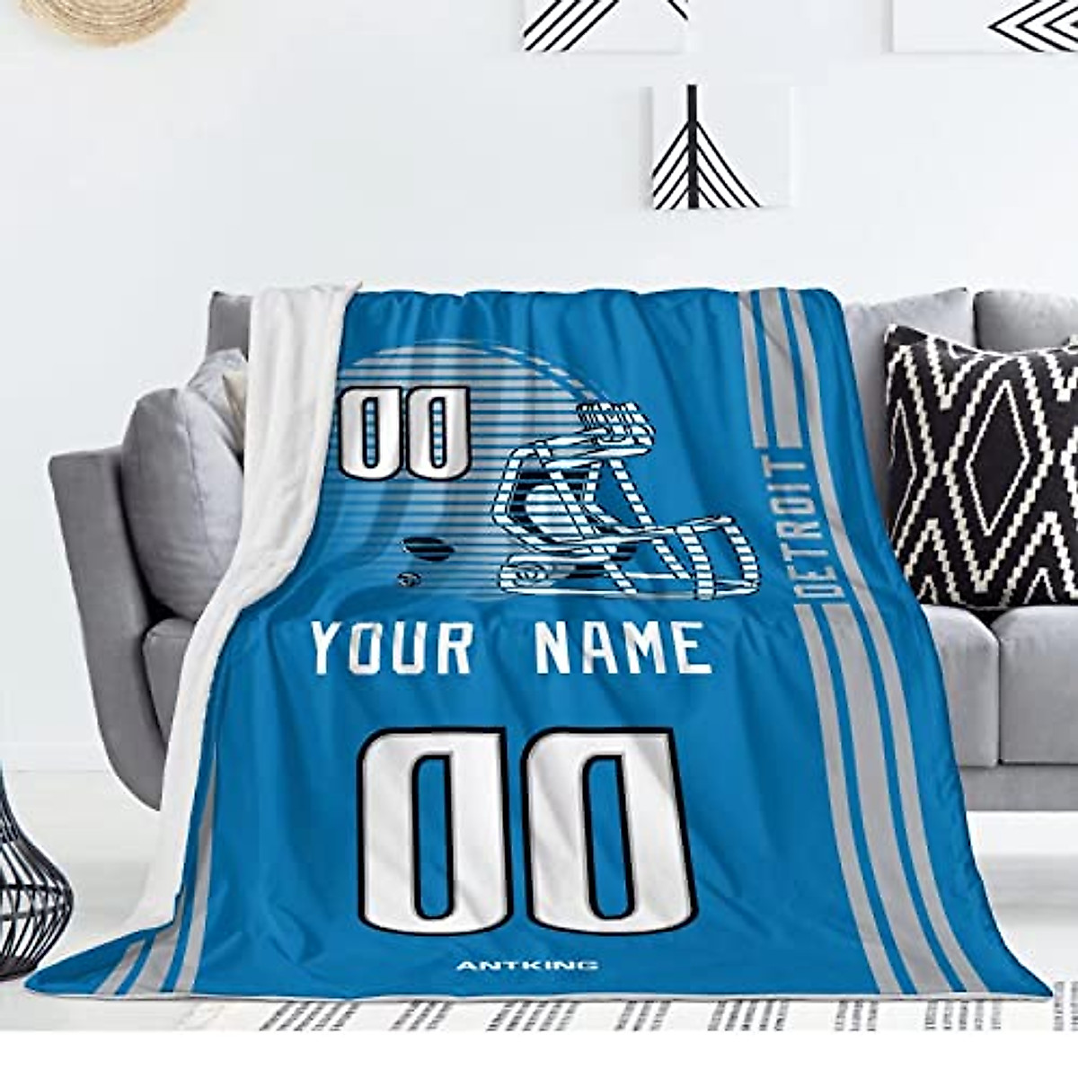 ANTKING Detroit Throw Blanket Custom Any Name and Number for Men Women Youth Gifts