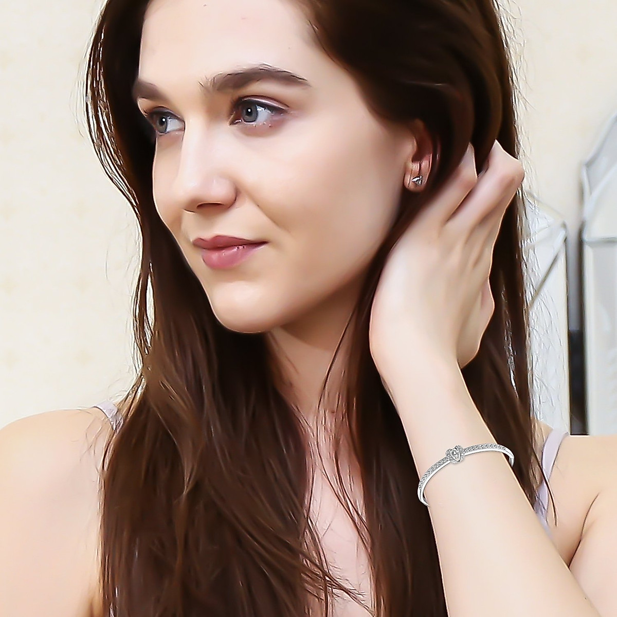 Menton Ezil Fasion Jewelry Princess Bangle Bracelets For Women 18K Gold Plating Adjustable Bracelets With Crystal For Wife Girlfriend Or Mothers Idea Gift For Mother's day(Silver)