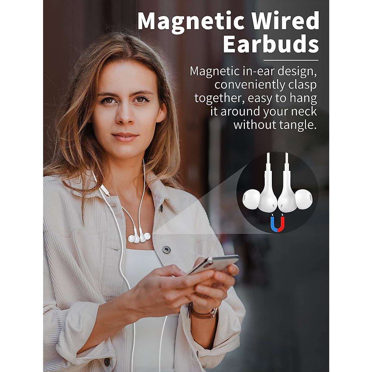 Wired Earbuds with Microphone, TITACUTE 3.5mm Wired Earphone Magnetic in-Ear Headphone Jack Stereo Audio for iPhone 6 iPad Samsung A14 A13 A03s S10e S10 Motorola One 5G Ace Moto G Stylus Power Android