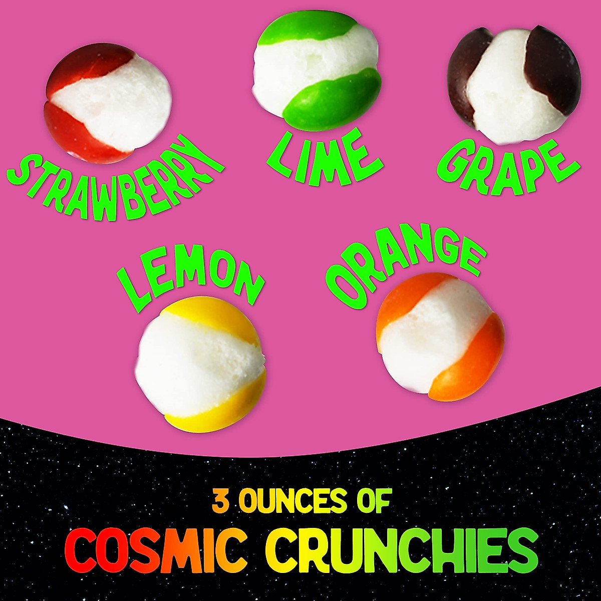 Freeze Dried Candy Variety Pack - Small Sample Pack with 4 Kinds of Freeze Dried Candy - Freeze Dried Cosmic Crunchies, Peach Rings, Moon Clouds and Caramel Apple Comets Shipped in Box for Protection
