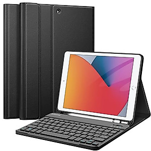 FINTIE Keyboard Case for iPad 9th / 8th / 7th Generation (2021/2020/2019) 10.2 Inch, Soft TPU Back Stand Cover with Pencil Holder, Magnetically Detachable Wireless Bluetooth Keyboard, Black
