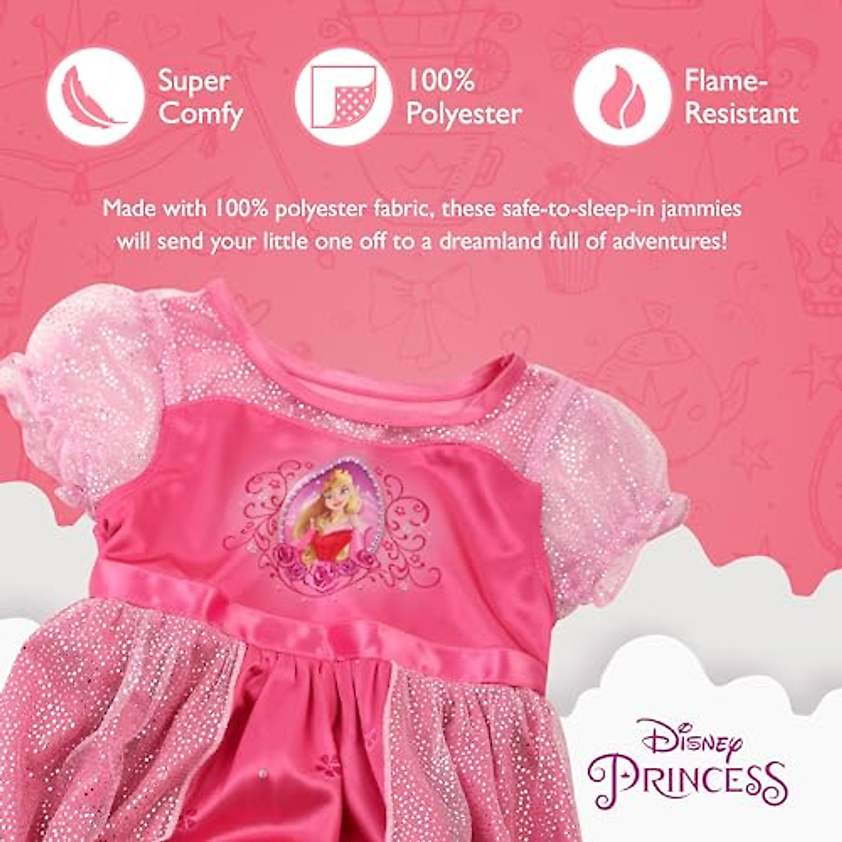 Disney Girls' Princess Fantasy Gown Nightgown, AURORA, 4T