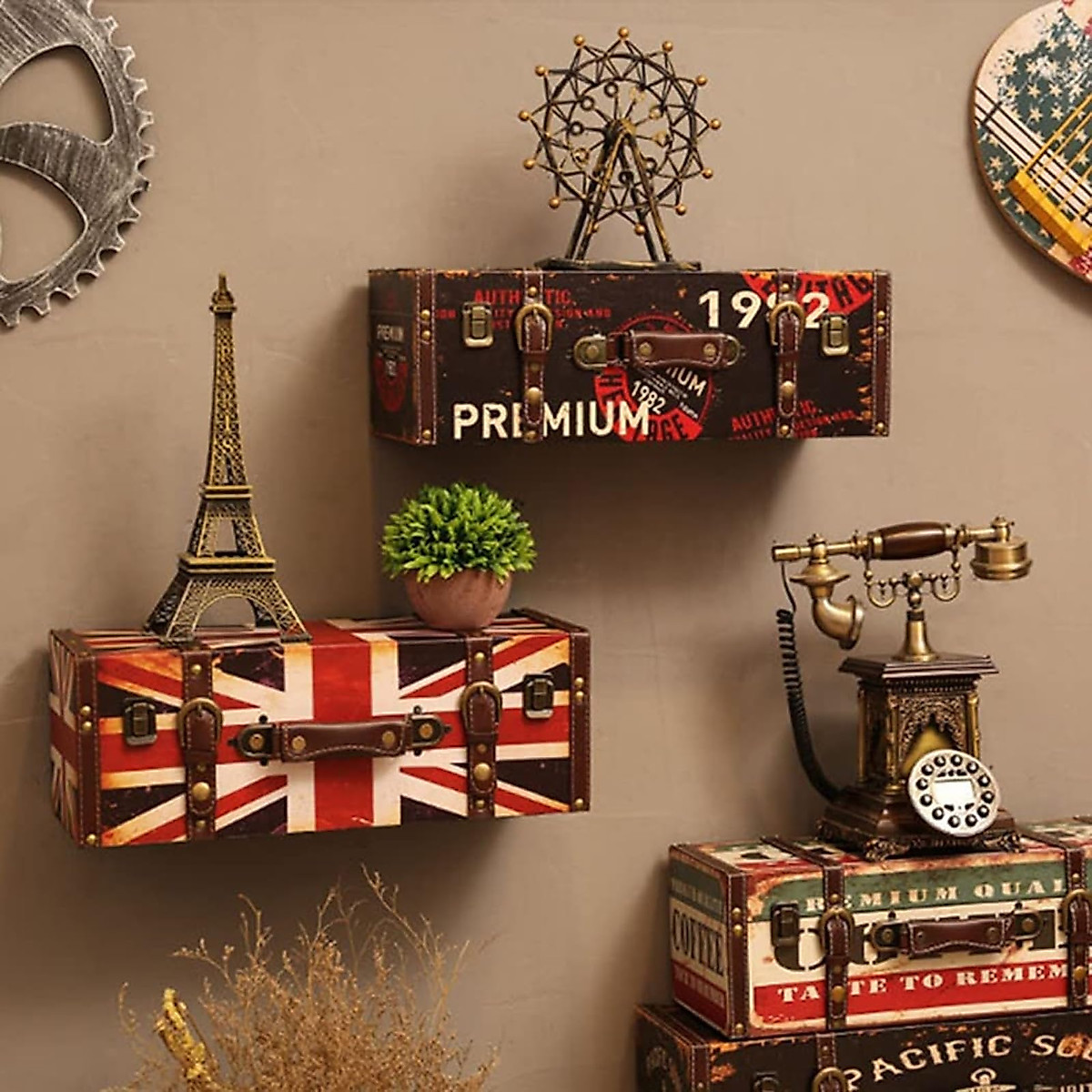 Vintage Suitcase Wall Shelf - Retro Floating Shelves