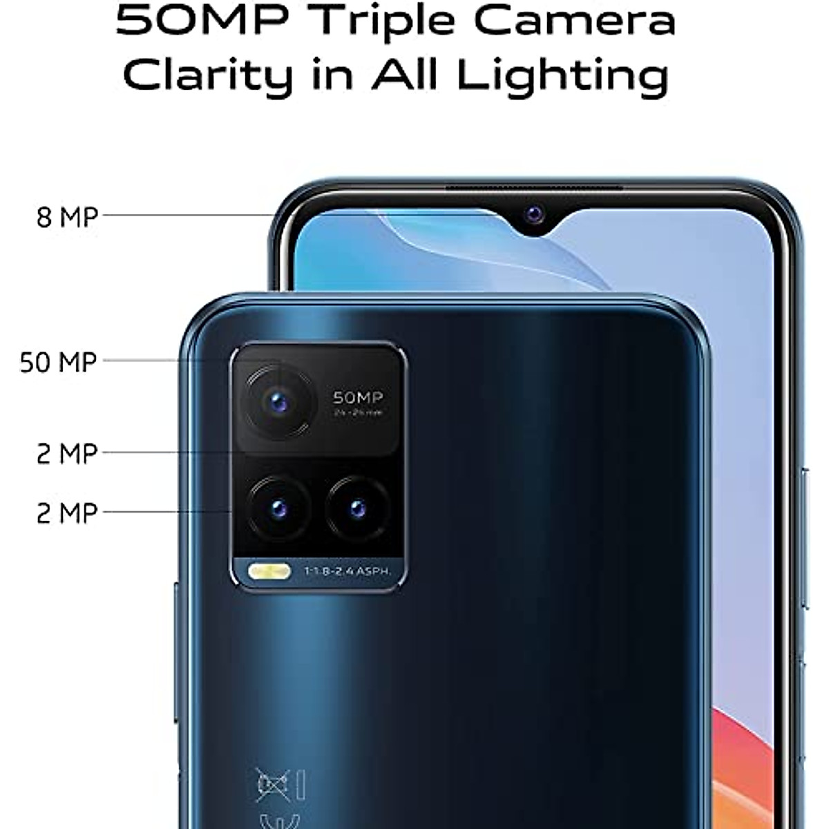 vivo Y20s, 4+128GB, 6.51 Inch HD+ Display, Side Fingerprint and Face Wake, 5000mAh Battery, AI Triple Macro Camera, Sim Free Smartphone, Dual Sim International Model (Obsidian Black)