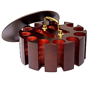 Coin Inlay Poker Chip Set in Wooden Carousel Carry Case - Casino 15-Gram Quality Chips with Silver Metal Inserts - Convenient Rotating Tray Includes Playing Card Decks - Chip Protection (300 ct.)