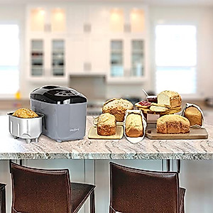 West Bend Hi-Rise Bread Maker Programmable Horizontal Dual Blade with 12 Programs Including Gluten Free, 3-Pound, Gray