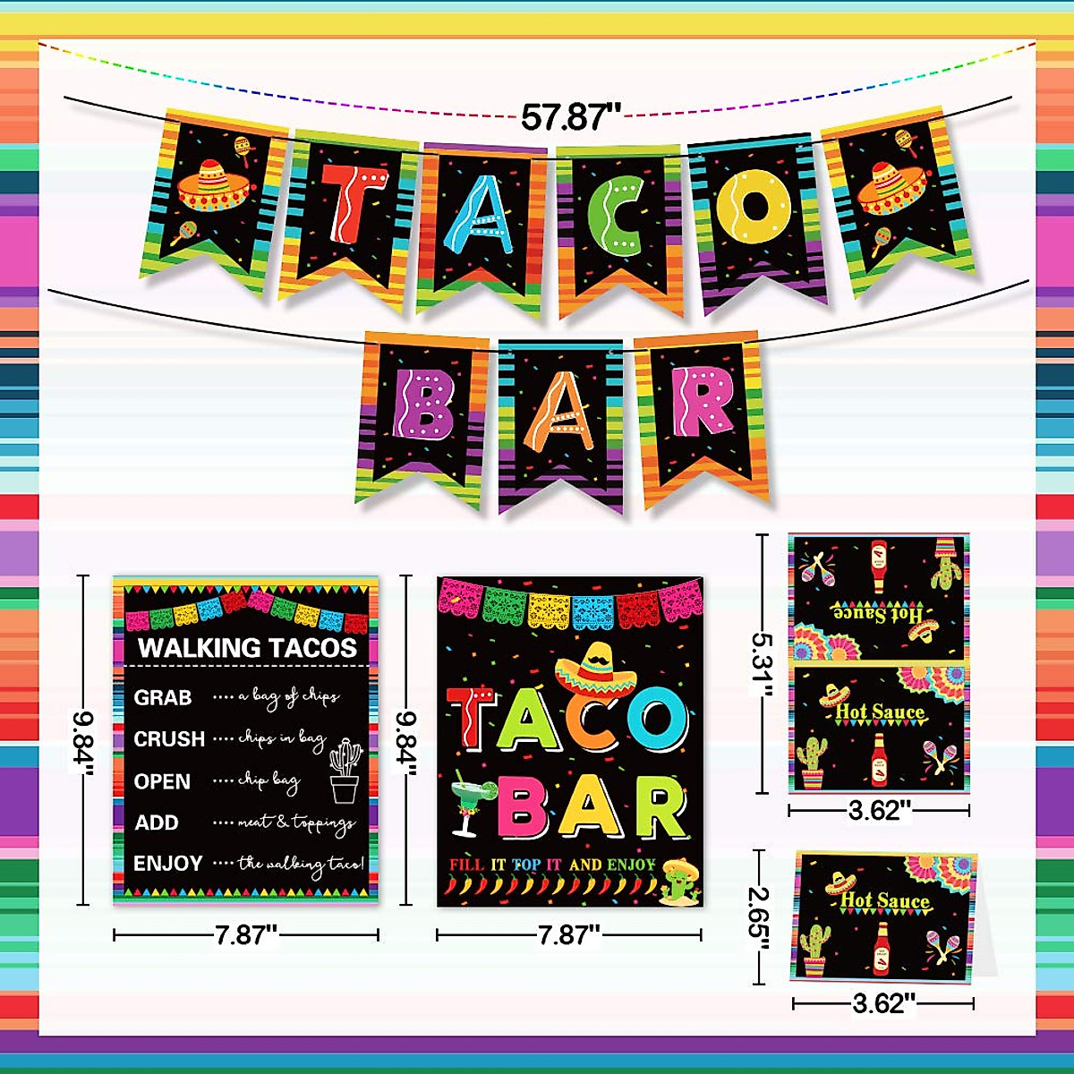 Taco Bar Decoration Kit, Mexican Fiesta Party Decorations Taco Bar Banner Sign Tent Garland for Cinco De Mayo Fiesta Mexican Theme Party Bachelorette Bridal Shower Wedding Birthday Taco Party Supplies