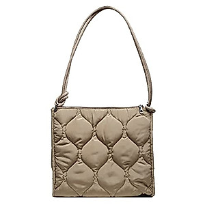 Large Quilted Tote Handbag Down Padding Top-Handle Bag Purse Slouchy Fashion Tote Bag for Women