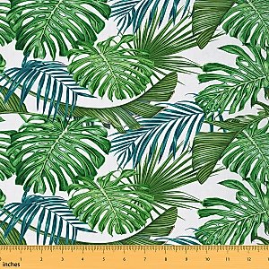 Feelyou Tropical Leaves Fabric by The Yard,Botanical Palm Leaf Pattern Hawaiian Island Upholstery Fabric for Chairs Sofa Couch,Leaf Branches Nature Theme Outdoor Fabric Waterproof,3 Yards,Green Blue