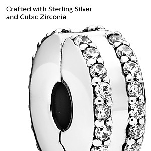 Pandora Double Lined Pavé Clip Charm - Compatible Moments Bracelets - Jewelry for Women - Gift for Women in Your Life - Made with Sterling Silver & Cubic Zirconia, No Gift Box