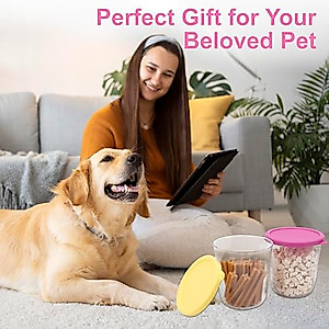 LUVCOSY 4 Pack Dog Treat Container with Silicone Lids, 32 OZ Dog Food Storage Container, BPA-Free Pet Treats Storage Organizer for Dog and Cat, Airtight Treats Canister for Dog Cookie, Pet Snacks