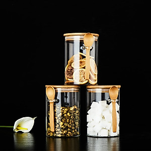 ERISED 6Pack-39Oz,Glass Jars Containers with Bamboo Airtight Lid & Spoon, Food Storage Canister, Clear Glass Canisters for Cookie, Candy, Coffee, Sugar, Matcha Tea, Flour, Nuts & More