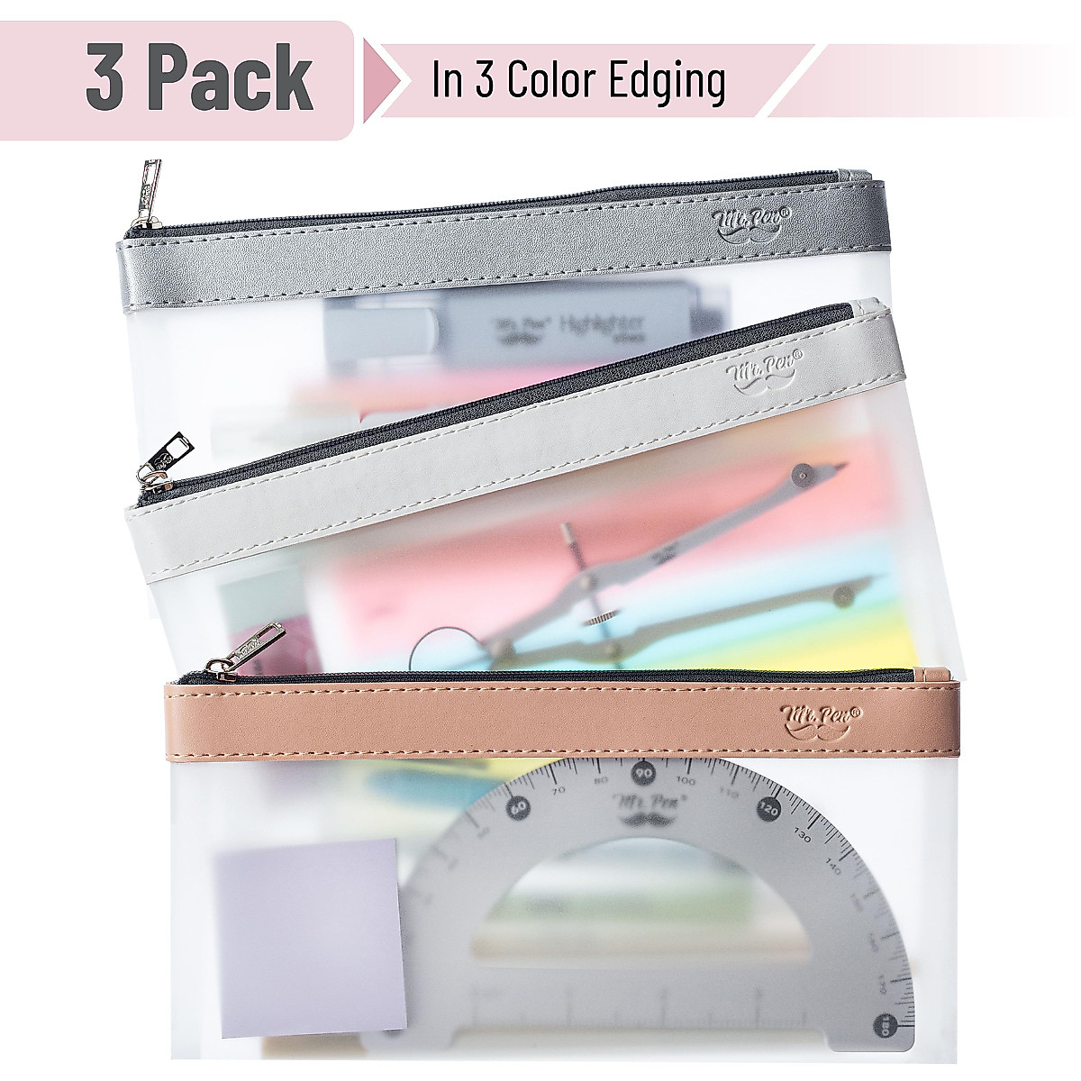 Mr. Pen- Clear Pencil Pouch, 3 Pack, Clear Pencil Case, Pencil Bags, Clear Pouch, Pencil Case for Kids Pencil Case, Clear Makeup Pouch, Kids Pencil Pouch, Pencil Cases, Clear Make Up Bag