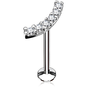 Forbidden Body Jewelry 16g 8mm Internally Threaded Surgical Steel Cartilage Stud with CZ Lined Curved Top