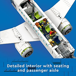 LEGO City Passenger Airplane 60367 Building Toy Set; Fun Airplane STEM Toy for Kids with a Large Airplane, Passenger Bus, Luggage Truck, Container Loader, and 9 Minifigures
