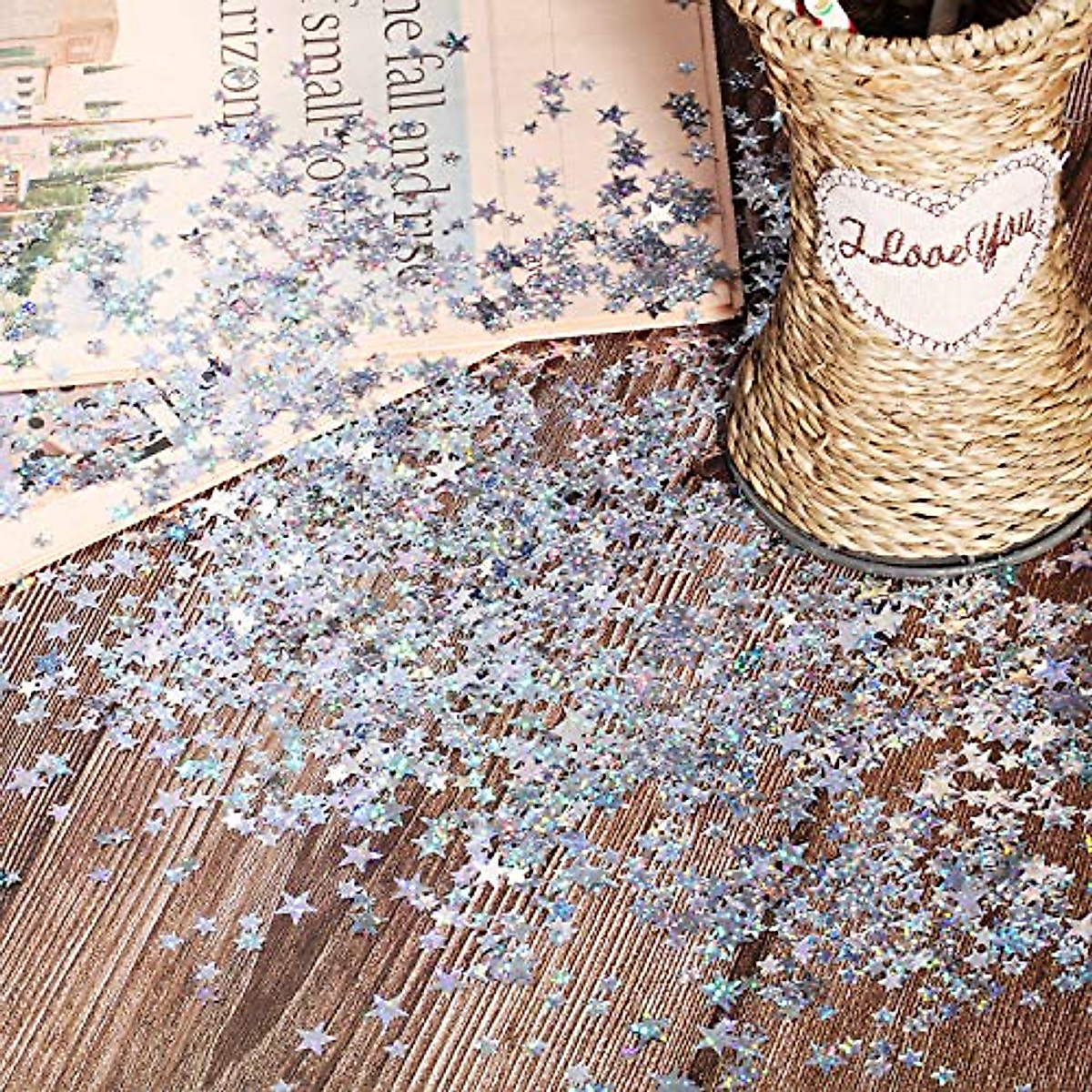HESTYA 60 g Star Confetti Glitter Star Table Confetti Metallic Foil Stars for Party Wedding Festival Decorations (Glitter Silver, 10mm and 6mm)