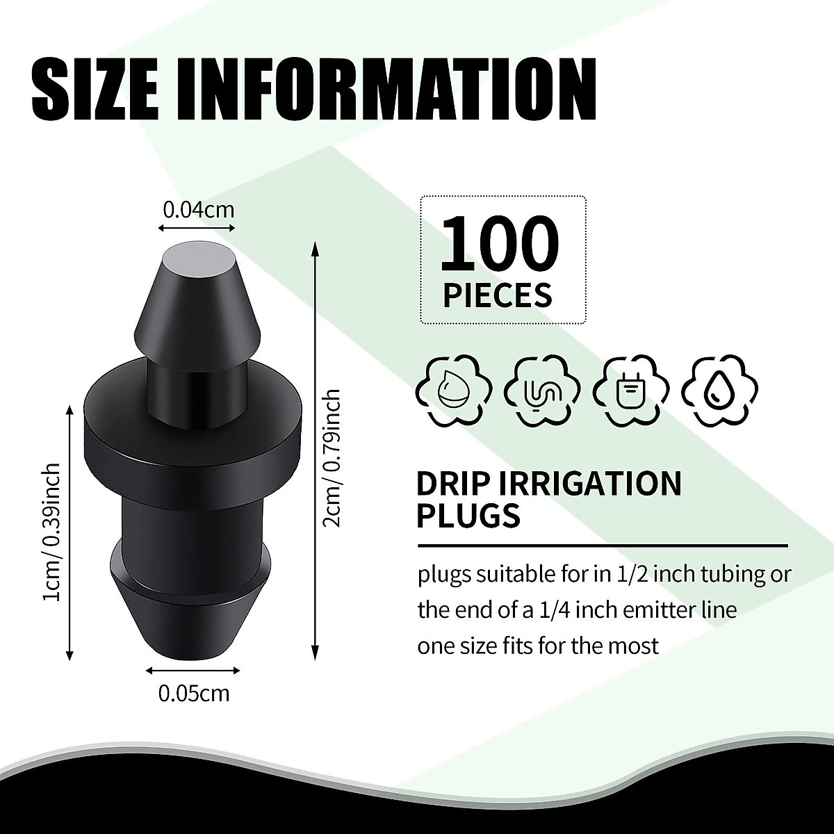 Drip Irrigation Plugs Black Irrigation Plugs 1/4 inch Tube End Closure Irrigation Plugs Goof Hole Plugs for Irrigation Dig Home Garden Lawn Pipe Supplies (100 Pieces)