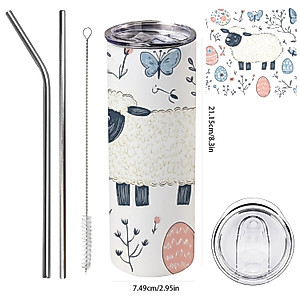 Tumbler with Lid and Straw Cute cartoon hand drawn lamb Thermos Coffee Travel Mug Cute Cups 20 oz Insulated Tumbler for Daily Holiday Decor Gift Coffee Cup