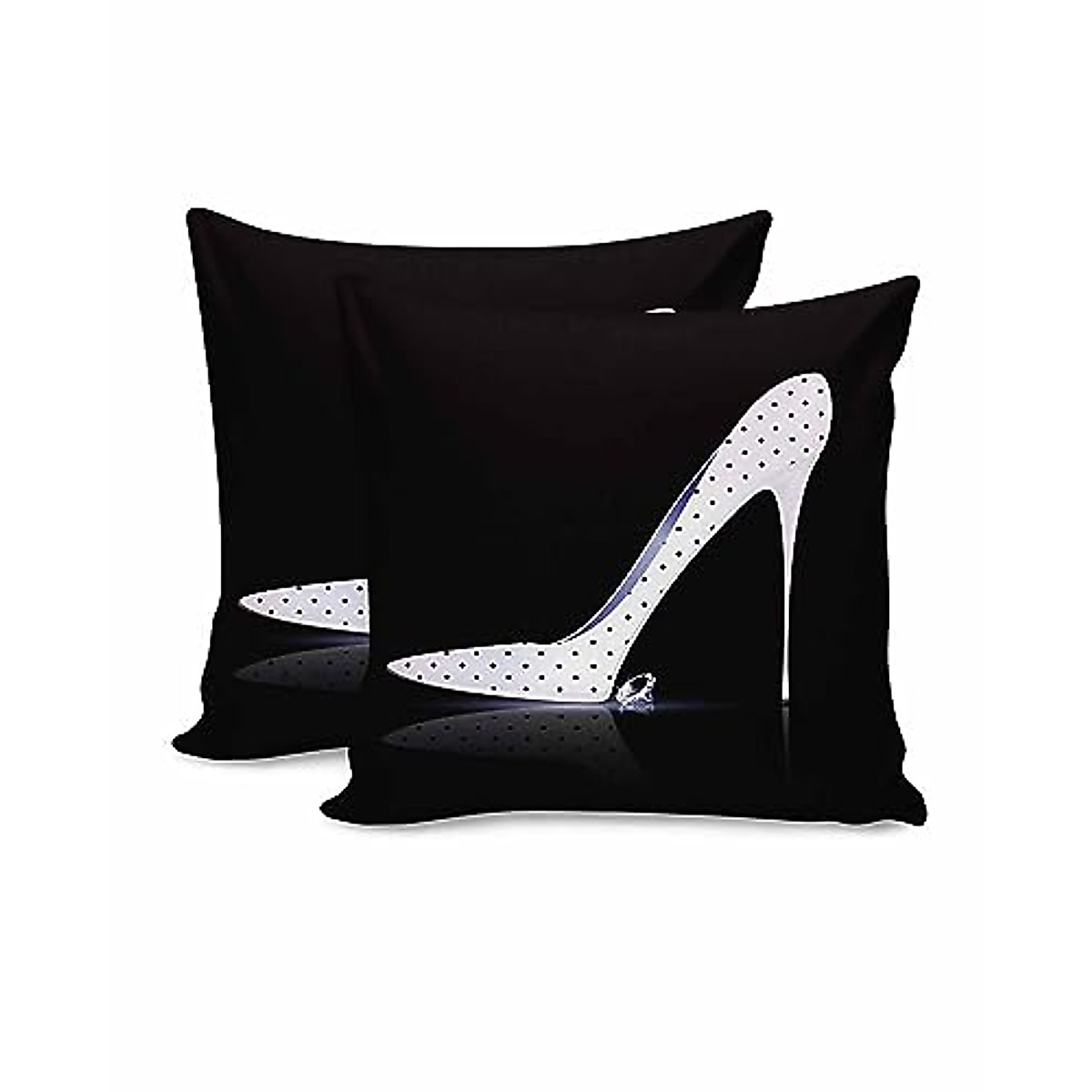 2 Packs Decorative Cotton Throw Pillow Covers, Black White Dots High Heels 18 x 18 Inch Square Reversible Soft Cushion Case for Couch Bedroom Sofa Living Room Chair Car