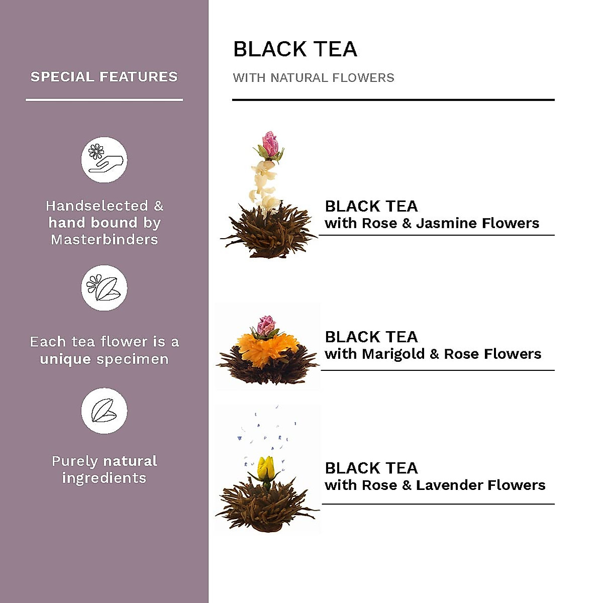 Creano Flowering Tea Abloom Tea – Flower Tea Ball Gift set with 17oz Glass Tea Pot | Black tea
