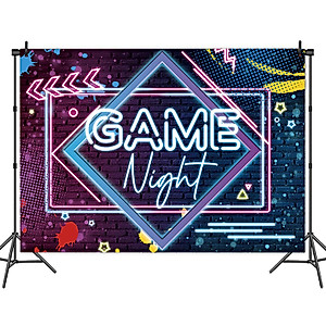 Glow Neon Photo Background for Game On Birthday Party Decor 7x5ft Game Night Theme Photography Backdrops Sleepover Slumber Prom Gaming Party Cake Table Decor Photobooth Banner