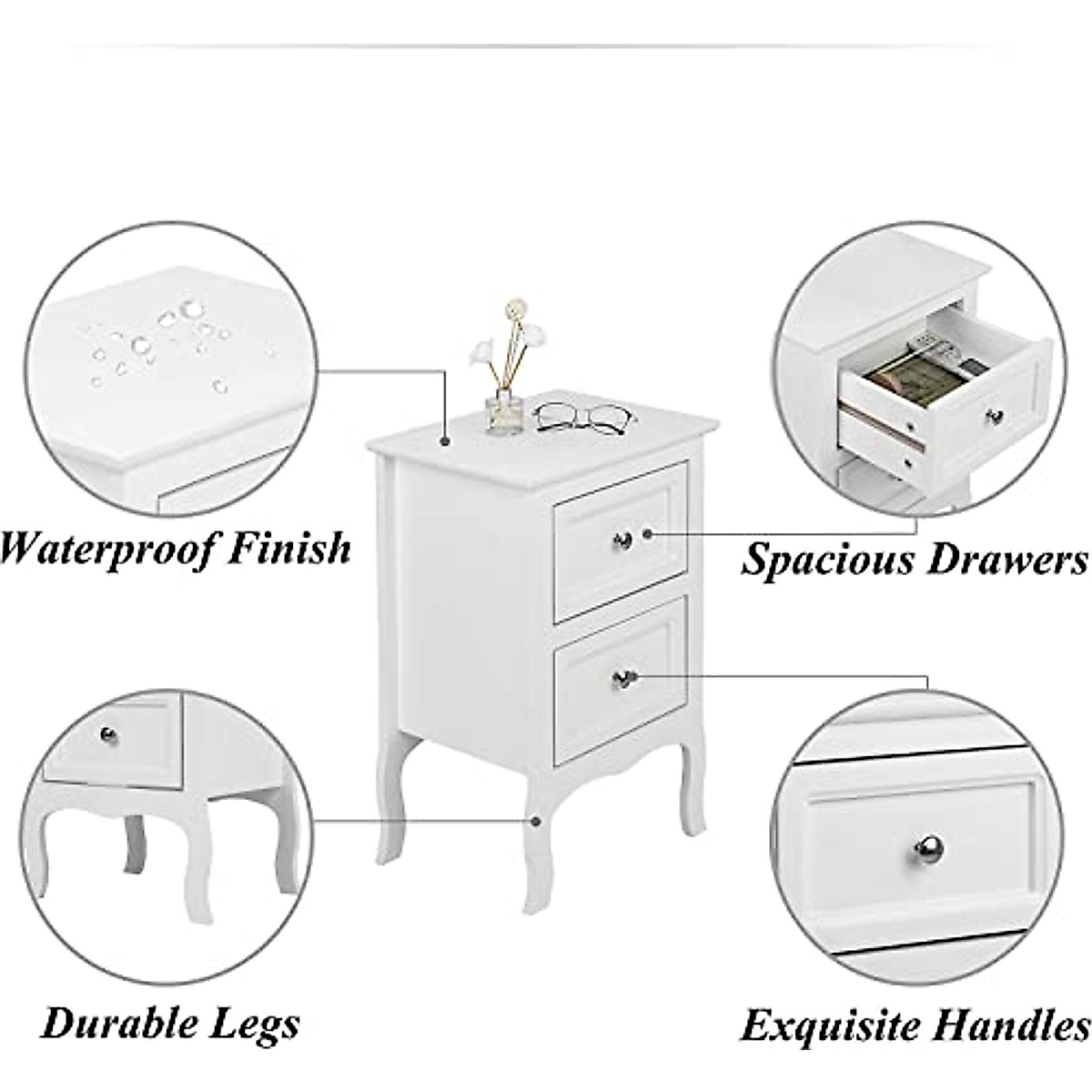 CIPACHO White Nightstands with 2 Drawers, End Table for Bedrooms, Small Bed Side Table/Night Stand for Small Spaces, College Dorm, Kids’ Room, Living Room