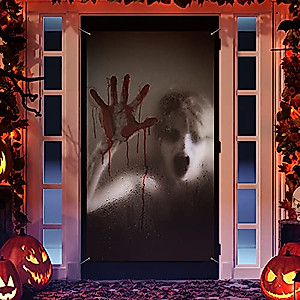 Halloween Theme Backdrop Door Banner Bloody Devil Hand Happy Halloween Horror Theme Party Decoration Supplies for Kids Men Black