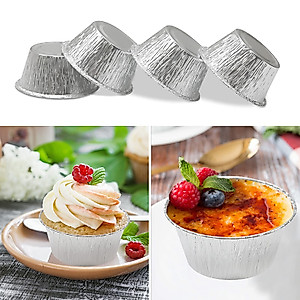 Aluminum Foil Baking Cups, Disposable Ramekin 2.4 Oz Silver Foil Cupcake liners, 200 Pcs Aluminum Baking Cups Egg Tart Liners for Baking, Cupcake, Pudding, Muffin , Creme Brulee
