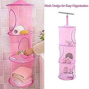 AUHOKY 6Pcs Hanging Mesh Storage Organizer Bag with 6Pcs S Hook, Foldable Toy Space Saver Basket with 3 Shelf for Kids Room Closet Bathroom Balcony - 32.3'' x 10.6''(6 Colors)