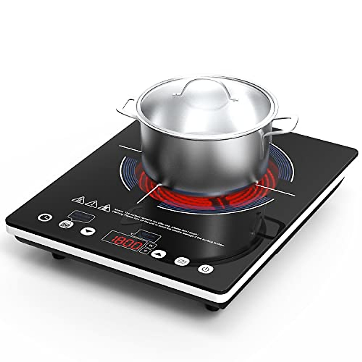 ANHANE 1800W Electric Hot Plate Single Burner,Portable Electric Stove for Cooking,Infrared Burner,4-Hour Setting,Black Crystal Glass Surface Compatible for All Cookware