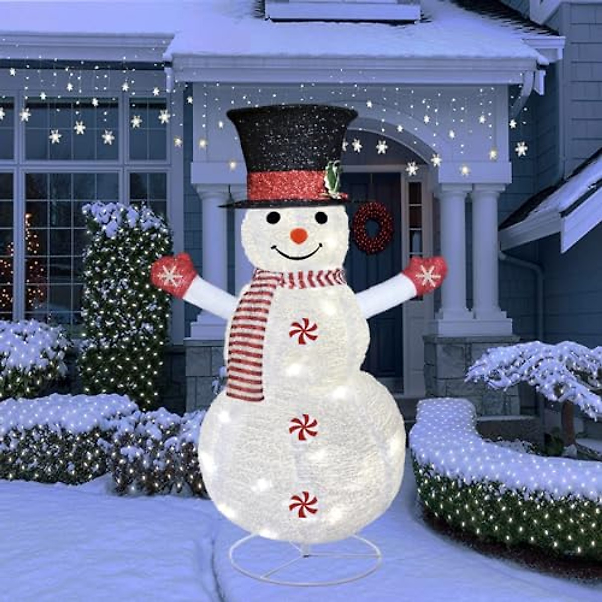 Lighted Christmas Snowman Decorations, 4FT Outdoor Collapsible White Snowman with Built-in LED Lights, Pre-Lit Pop Up Xmas Snowman, Light Up for Holiday New Year Winter Decor （lint）