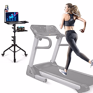Asltoy Projector Tripod Stand with Wheels Adjustable Height Laptop Tripod Stand Treadmill Laptop Stand with 2 Shelves Mouse Tray Phone Holder Projector Tripod Music Stand Office Home Portable Laptop Floor Stand