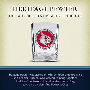 Heritage Pewter Louisville Square Shot Glass | Hand-Sculpted 1.5 Ounce Shot Glass | Intricately Crafted Metal Pewter Alma Mater Inlay