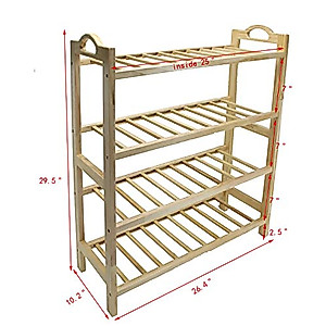 FixtureDisplays® Wood Shoe Rack Flower Plant Display Stand Reading Room Book Cart Storage Organizer 4-Shelf 15918
