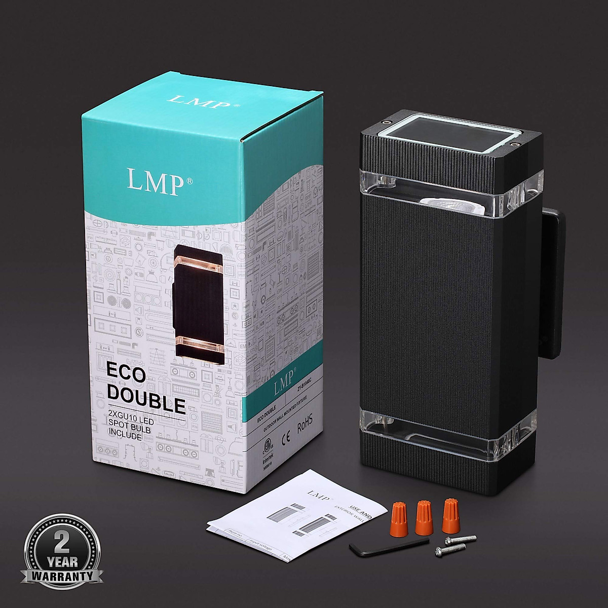 LMP 2 Pack LED Square Up and Down Lights Outdoor Wall Light，Body in Aluminum Waterproof Outdoor Wall Lamps，3000k 5W with Certificate ETL