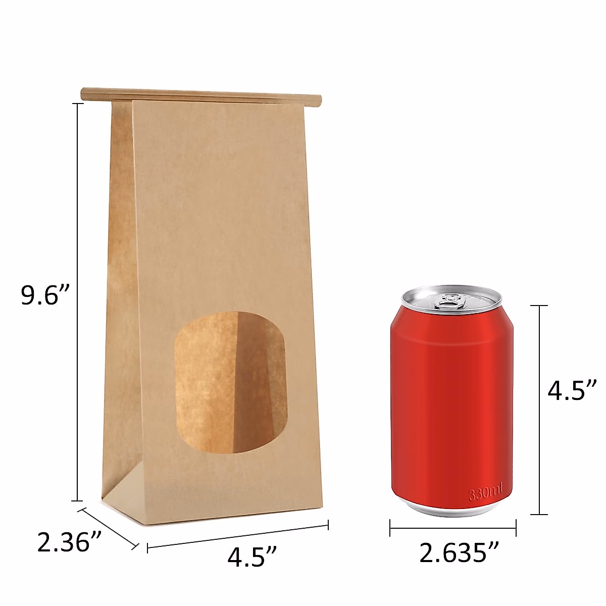 BagDream Bakery Bags with Window 50Pcs 4.5x2.36x9.6 Inches Kraft Brown Paper Bags with Window, Tin Tie Tab Lock, for Bakery, Cookie, Coffee Bean, Party Favor, Snack