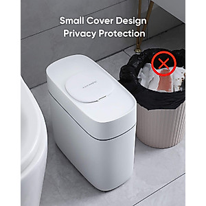 JOYBOS Small Bathroom Trash Can with Lids, 3 Gallon Garbage Can with a Lid, Mini Wastebasket for Bedroom, Slim Plastic Waste Bin Between Wall & Toilet, Suit for RV, Living Room, Office, Laundry