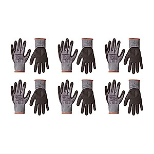 Amazon Basics Micro-Foam Nitrile Coated Gloves, Nylon Liner Fiber, Touch Screen, Grey, Size 9, Large (Pack of 6)