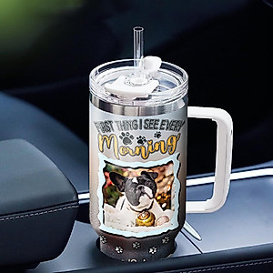 WAZONE Personalized Life Is Better With Frenchie Dog Cups With Lid 40oz Stainless Steel Tumblers First Thing I See Mug Gift For Pet Lovers Cute French Bulldog Dogs Portrait Pets Owner Gifts