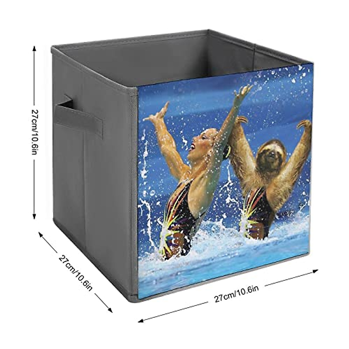 Sloth Art PU Leather Collapsible Storage Bins Canvas Cube Organizer Basket with Handles