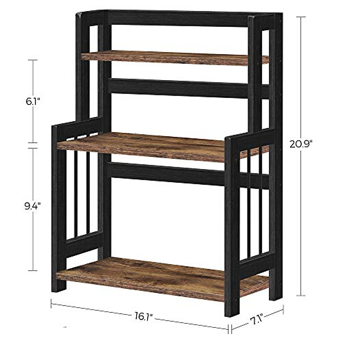 SONGMICS Spice Rack, 3-Tier Counter Shelf, Desktop Organizer with Bamboo Frame, for Countertop, Kitchen, Dining Room, Office, Rustic Brown and Black UOFS047B01