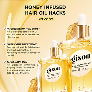 Gisou Honey Infused Hair Oil, Enriched with Mirsalehi Honey for Deep Nourishment, Hydration, Frizz Control, Heat Protection and Hair Shine, Hair Oil for Damaged Hair and Dry Hair (1.7 fl oz)