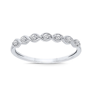 Elmas 1/10ct Round White Diamond 10K White Gold Twisted Band Ring for Women
